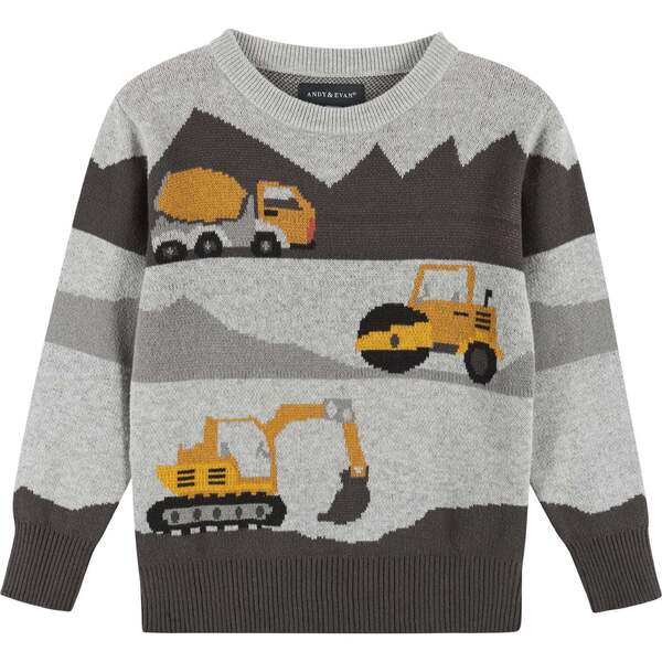 Boys Construction Vehicles Sweater, Grey - Andy & Evan Sweaters ...