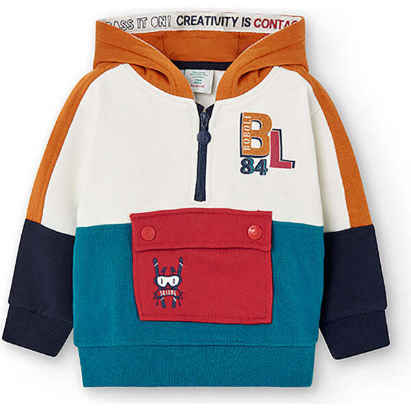 Half Zip Logo Hoodie, Multicolored - Boboli Tops | Maisonette