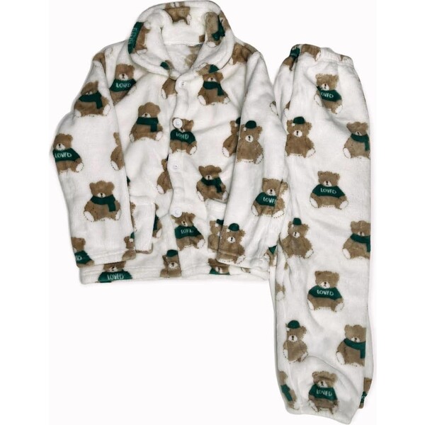 Teddy Plush Bear Lounge Set, White - Lola + The Boys Tops | Maisonette