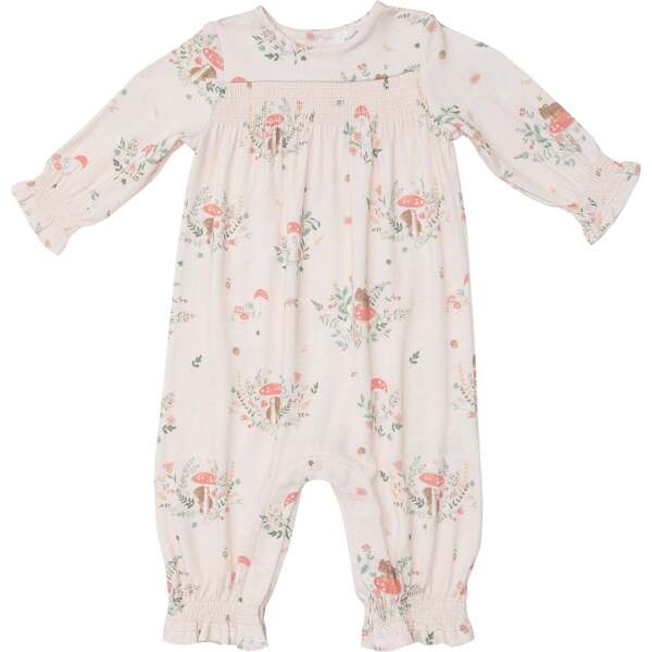 Mouse & Mushroom Smocked Long Sleeve Romper, Multicolors - Angel Dear Rompers | Maisonette