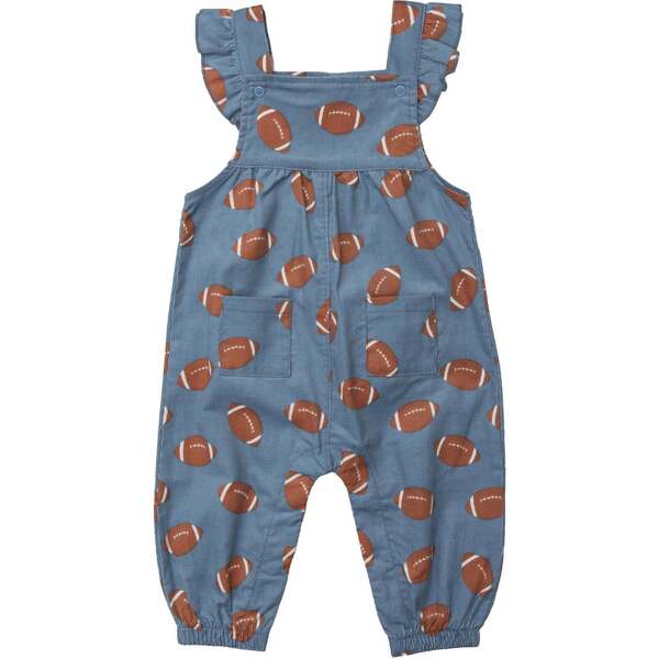 Footballs Ruffle Overalls, Blue - Angel Dear Pants | Maisonette