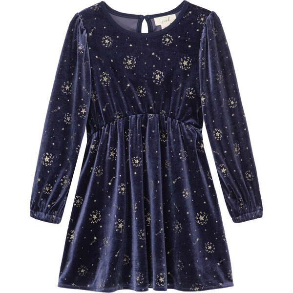 Glitter Stars Velour Dress, Navy - Peek Dresses | Maisonette