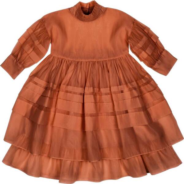 Girls Special Occasion Pleated Organza Dress, Rust - OMAMImini Dresses ...