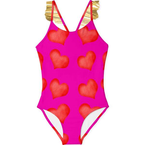 Heart Print Bathing Suit, Pink/Red - Stella Cove Swim | Maisonette