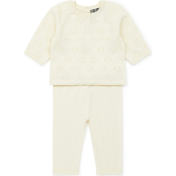 Openwork Hearts Cotton-Cashmere Knit Baby Set, Cream - BONTON Tops ...
