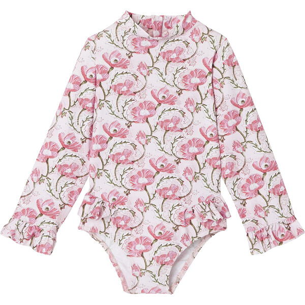 India Floral Print Sustainable Fiber Long Sleeve One Piece, Pink ...
