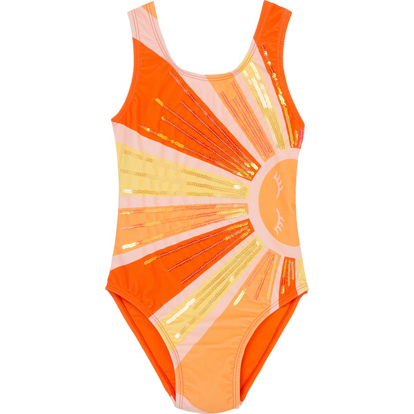Sequin Sun Swimsuit, Coral - Peek Kids Swim | Maisonette