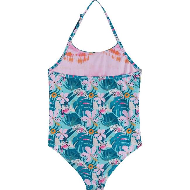 Tween Reversible Tropical Print Swim Suit, Green And Pink - Andy & Evan ...