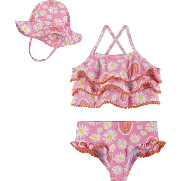 Daisy & Rainbow Tankini And Hat, Pink - Andy & Evan Swim | Maisonette