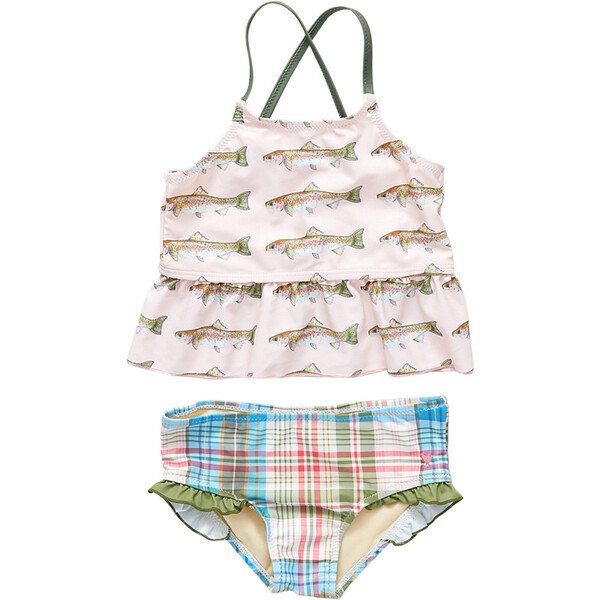 Girls Joy Tankini, Pink Rainbow Trout - Pink Chicken Swim | Maisonette