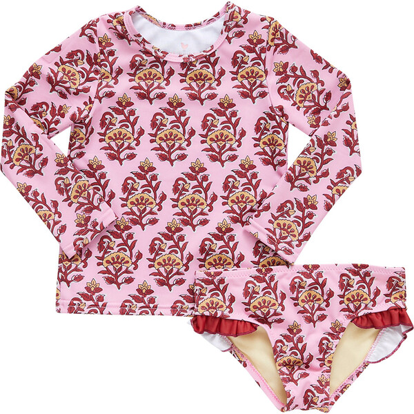Girls Rash Guard Set, Pink Posey Block Print - Pink Chicken Mommy & Me ...