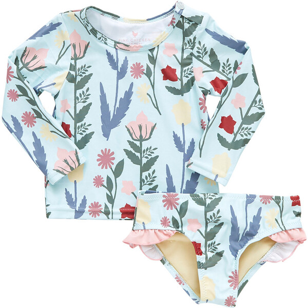 Baby Girls Rash Guard Set, Paper Floral - Pink Chicken Swim | Maisonette