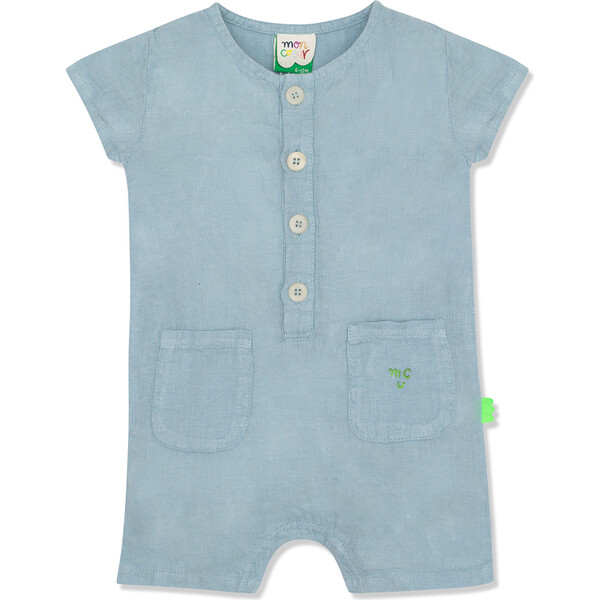 Mc Button Front Linen Romper, Blue - Mon Coeur Rompers | Maisonette