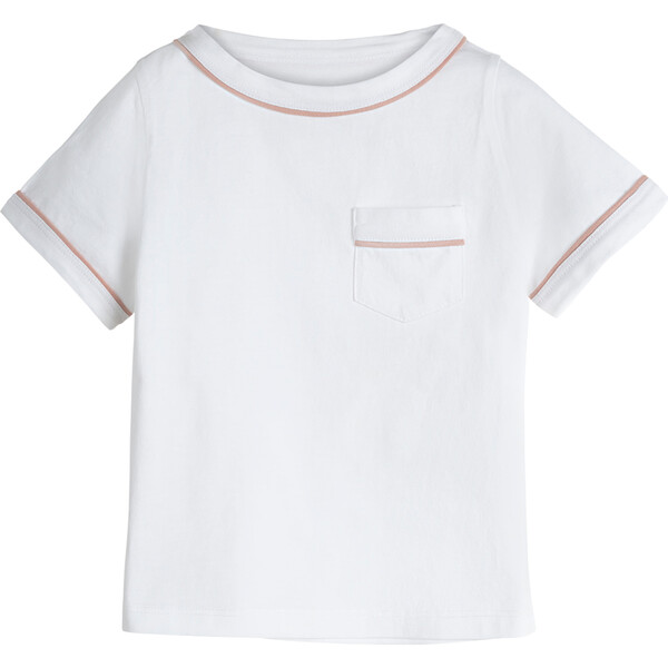 James Tee With Contrast Piping, White And Pink - Baybala Tops | Maisonette