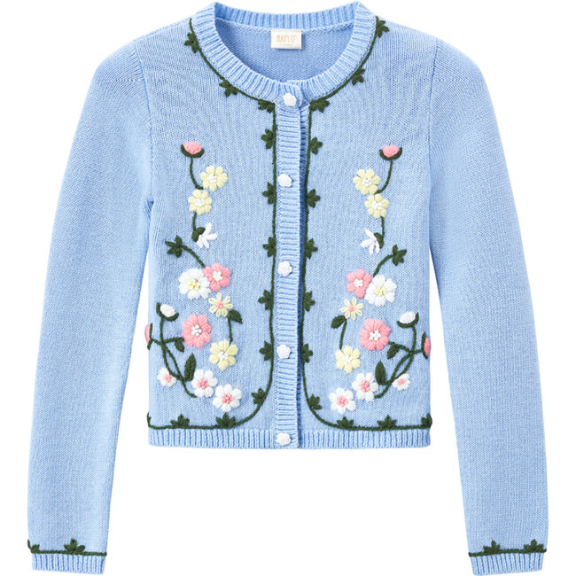 Cosette Long Sleeve Floral Embroidered Cardigan, Powder Blue - Marlo ...