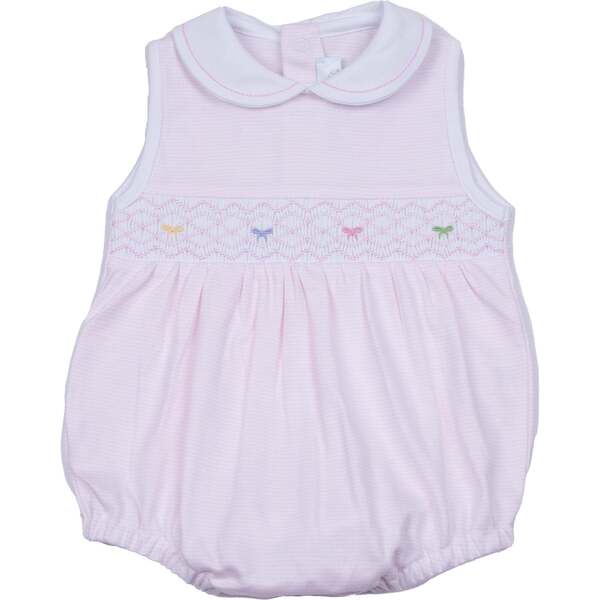 Bow Smocked Bubble Romper, Pink - Cuclie Rompers | Maisonette