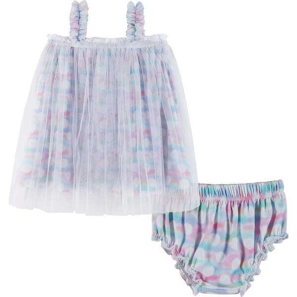 Polka Dot Print Tulle Sundress And Bloomer Set, White - Andy & Evan ...