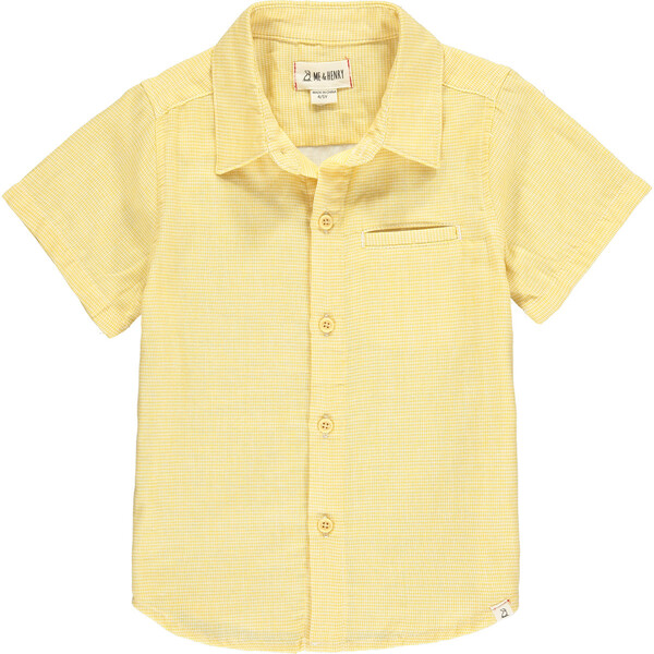 Micro Plaid Short Sleeved Shirt, Gold - Me & Henry Tops | Maisonette