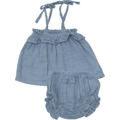 Solid Muslin Chambray Ruffle Top & Bloomer - Angel Dear Tops | Maisonette