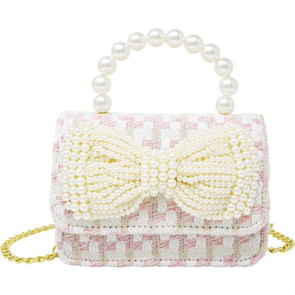 Tweed Pearl Handle Bow Purse, Pink - Zomi Gems Bags | Maisonette