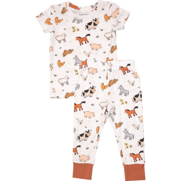 Farmyard Babies S/S Loungewear Set, White - Angel Dear Basics | Maisonette