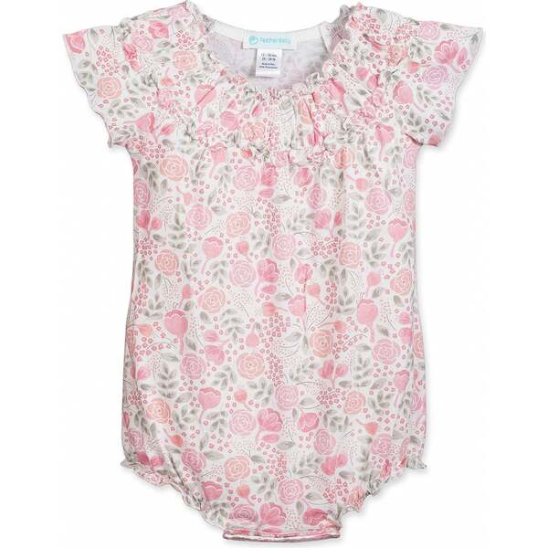 Ruched Bubble, Melody Floral on Coral - Feather Baby Rompers | Maisonette