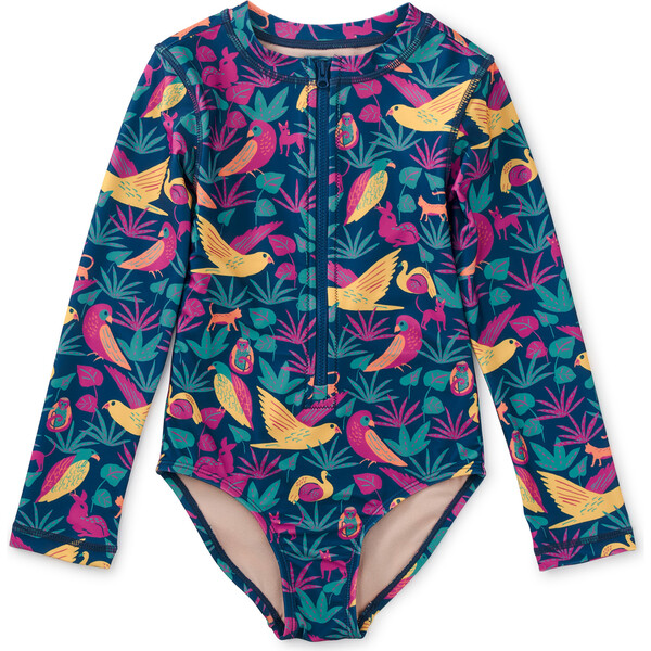 Long Sleeve One-Piece Swimsuit, Frida's Animales And Blue - Tea ...