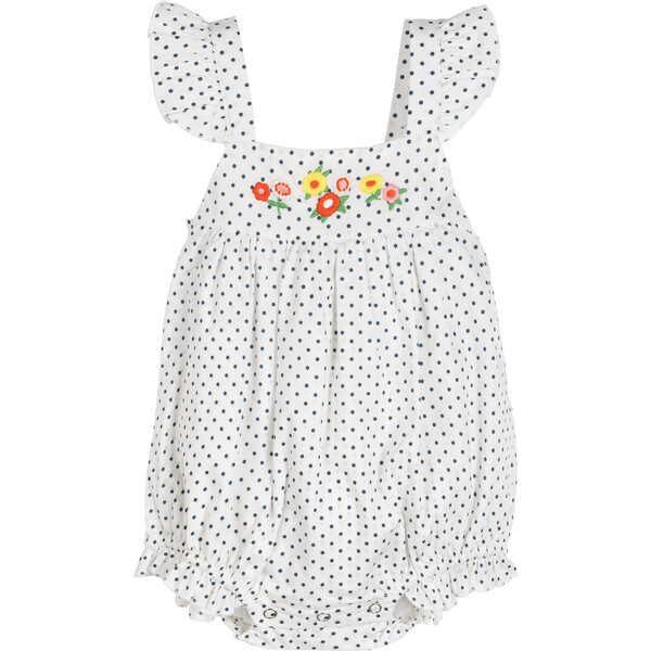 Baby Kenza Embroidered Romper, Navy Pin Dot - Maison Me Rompers | Maisonette