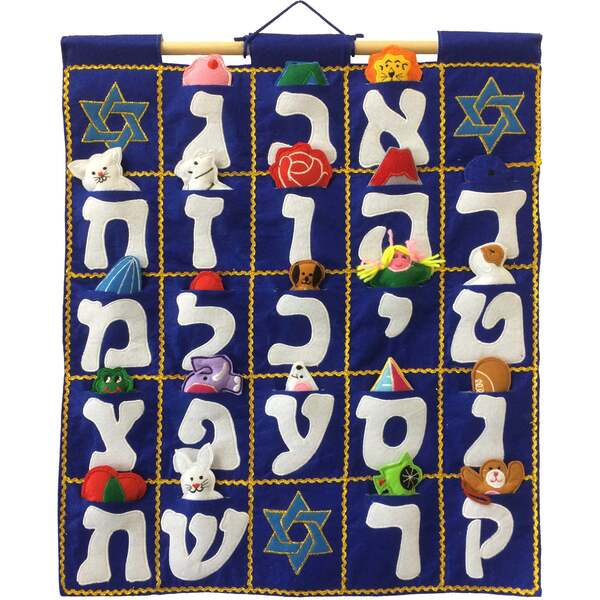 Hebrew Aleph Bet Jewish Wall Hanging, Blue - Pockets of Learning ...