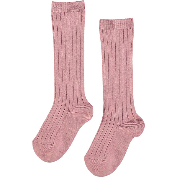 Ribbed Knee High Girl Socks, Dusty Pink - La Coqueta Tights & Socks ...