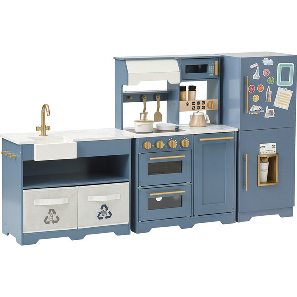 Little Chef Atlanta Large Modular Play Kitchen - Stone Blue/Gold ...