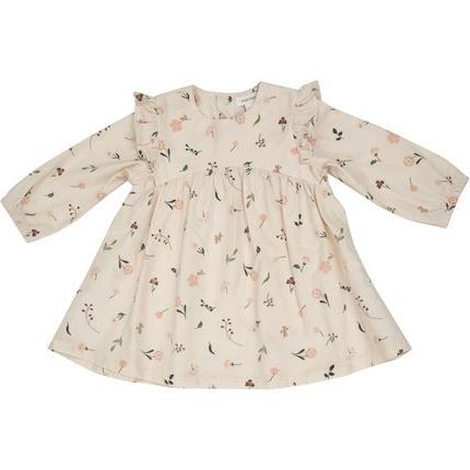 Floating Floral Shoulder Ruffle Dress, Cream - Angel Dear Dresses ...