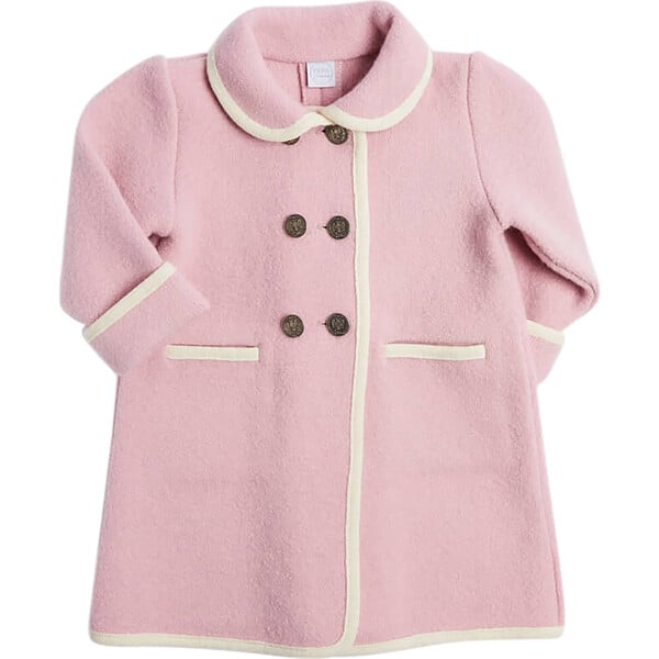 Austrian Double Breasted Contrast Trim Baby Coat, Baby Pink & White ...