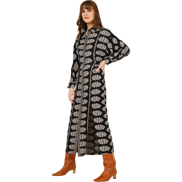 Women's Simone Long Sleeve Slit Maxi Shirt Dress, Adia Obsidian - Omika ...