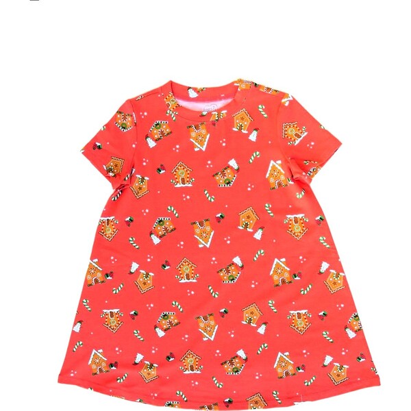 Gingerbread Short Sleeve Lounge Dress, Red - Lovey & Grink Dresses ...