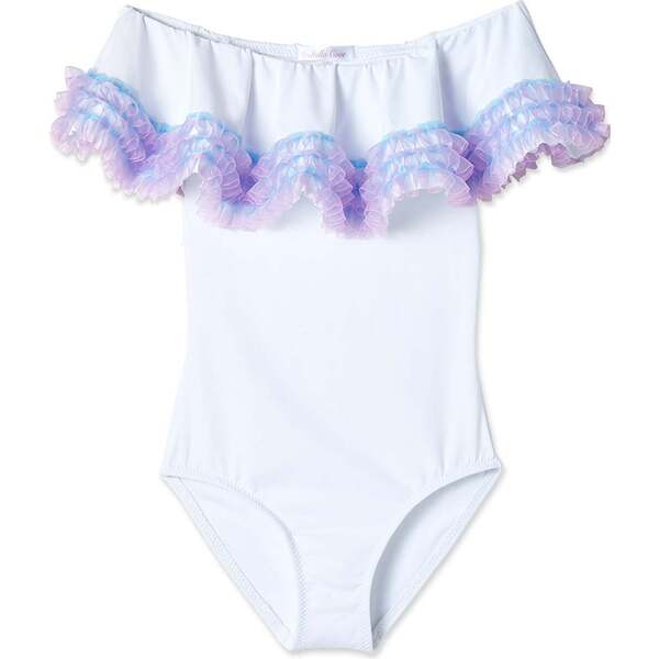 Anemone Ruffle Neck Swimsuit, White - Stella Cove Swim | Maisonette