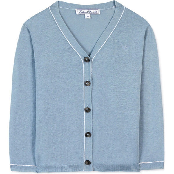 Classic Contrast Piped Cardigan, Blue - Tartine et Chocolat Tops ...