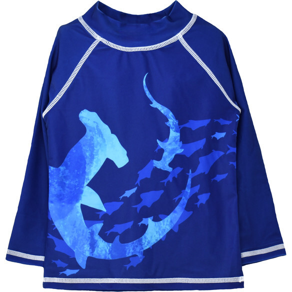 UPF 50 Graphic Rash Guard Swim Top, Swirly Sharks - Flap Happy Swim ...