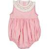 Peony Contrast Collar Smocked Bubble, Pink & White - Antoinette Paris Rompers | Maisonette