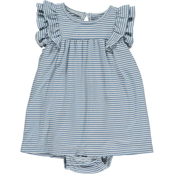 Jenn Striped Round Neck Flutter Sleeve Dress, Blue - Vignette Rompers ...