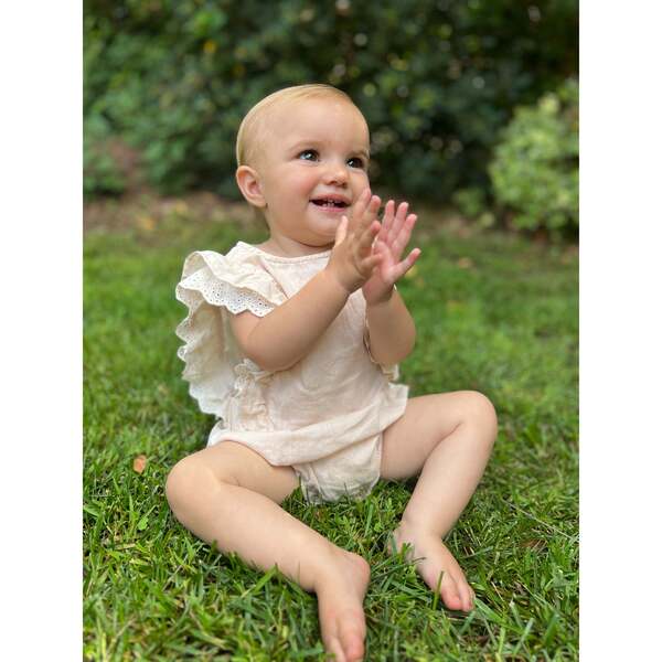 Megan Flutter Sleeve Lace Trim Bubble, Cream - Vignette Rompers ...