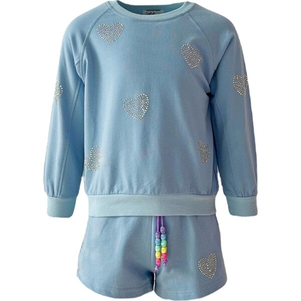 Sparkle Heart Sweatshirt & Short Set, Sky Blue - Lola + The Boys Mixed ...