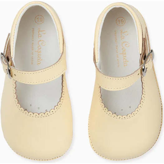 Leather Baby Mary Jane Shoes, Pale Yellow - La Coqueta Shoes & Booties ...