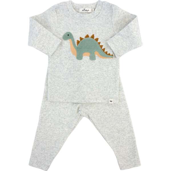 Dinosaur Terry Applique Two Piece Set, Heather Gray - oh baby! Mixed ...