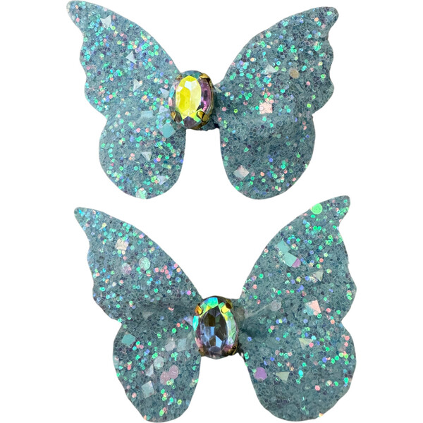 Blue Glitter Butterfly Clips, Set of 2 - Pearl Girl Accessories Hair ...