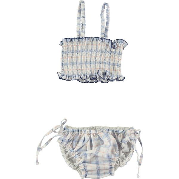 Any Plaid Kilt Smocked Top & Fancy-Tie Bottom Bikini, Blue - RISU.RISU Swim | Maisonette