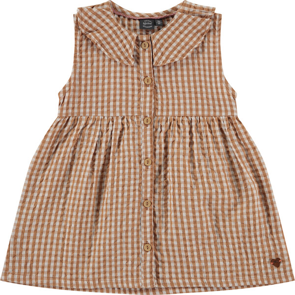 Gingham Sleeveless Dress, Brown - Babyface Dresses | Maisonette