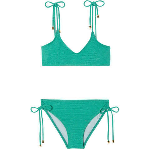 Bahamas Lurex Tie-Strap 2-Piece Bikini, Peacock Green & Gold - Lison ...