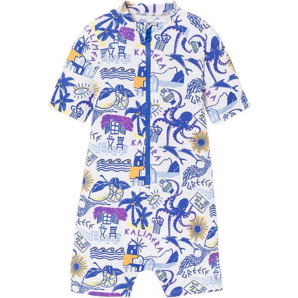 Baby Boys Paros Surfer UPF50+ Short Sleeve Swimsuit, Greek Pattern ...