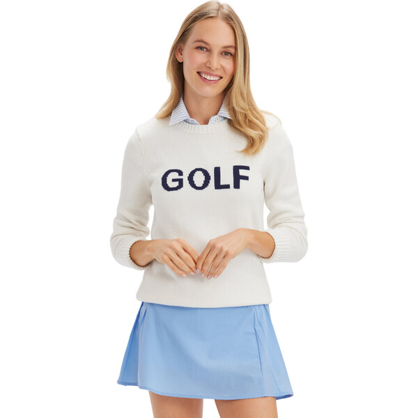 Women's Club Golf Ribbed Trim Long Sleeve Sweater, Ivory & Navy ...